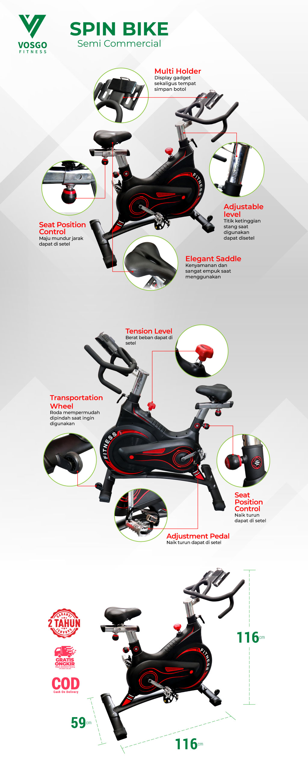 SEMI COMMERCIAL SPIN BIKE – Vosgo Fitness